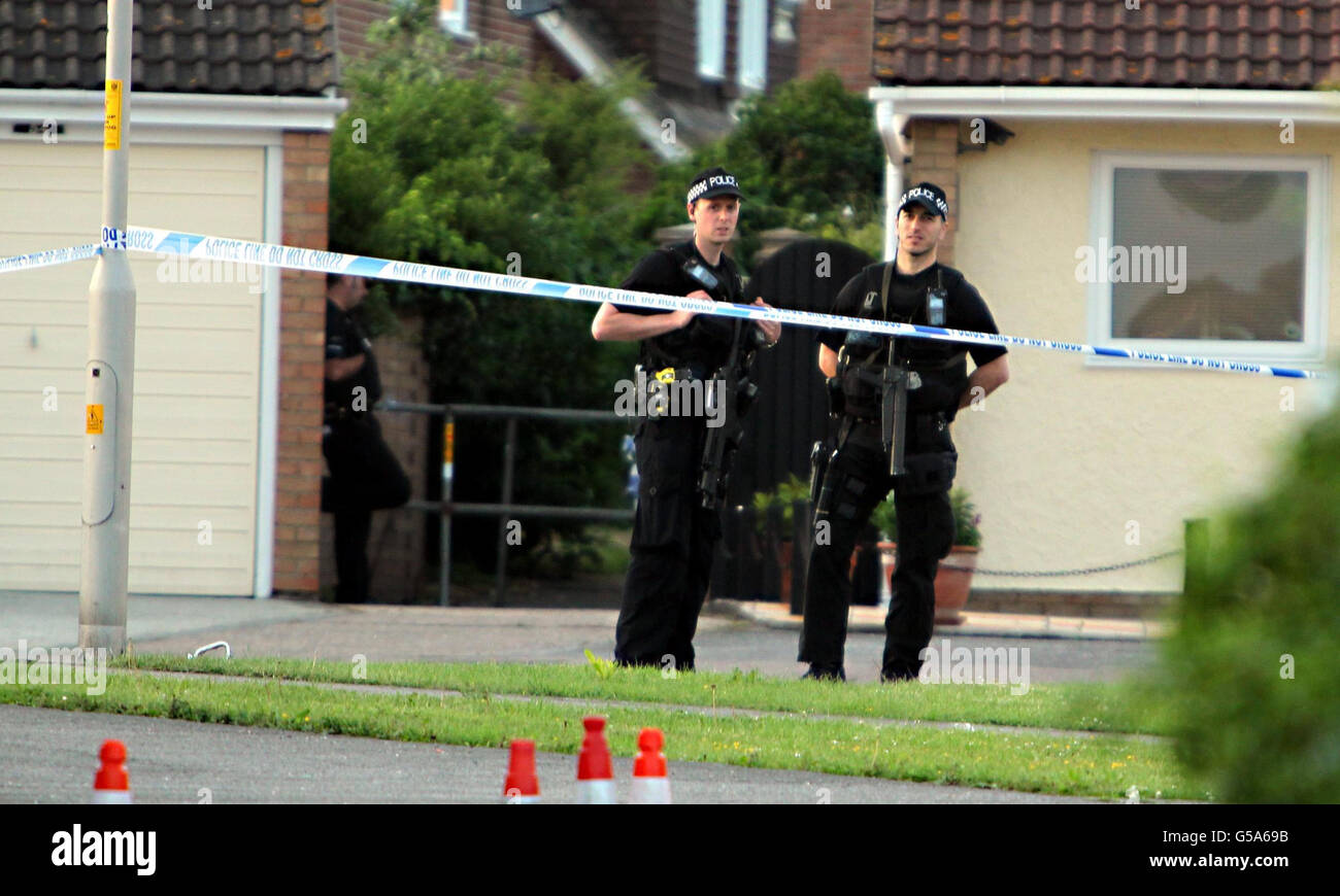 Armed police at the scene near Redbridge Road, Clacton, after a man was ...