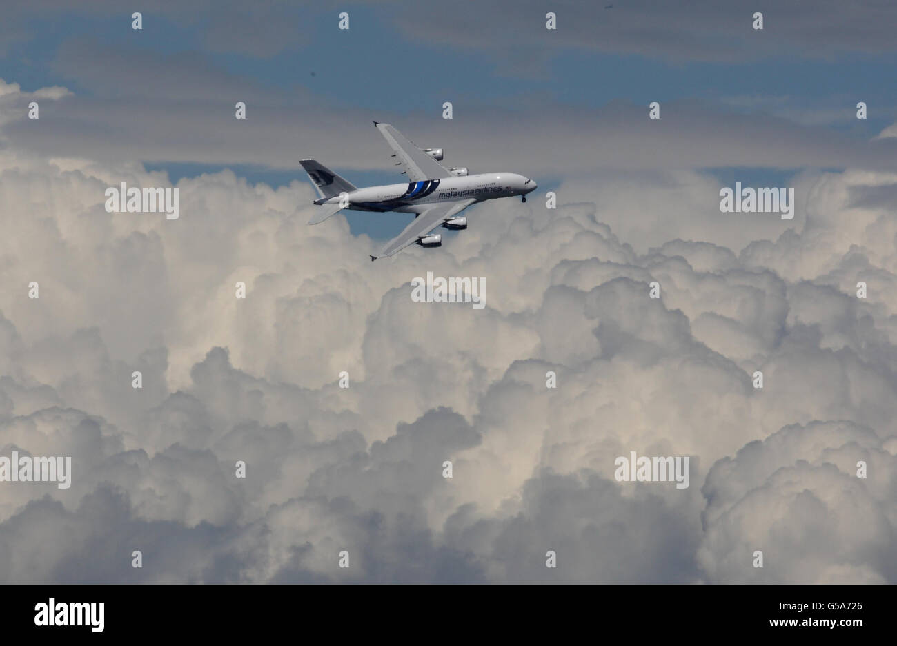 The Malaysia Airlines Airbus A380 plane performs a flypast at the ...