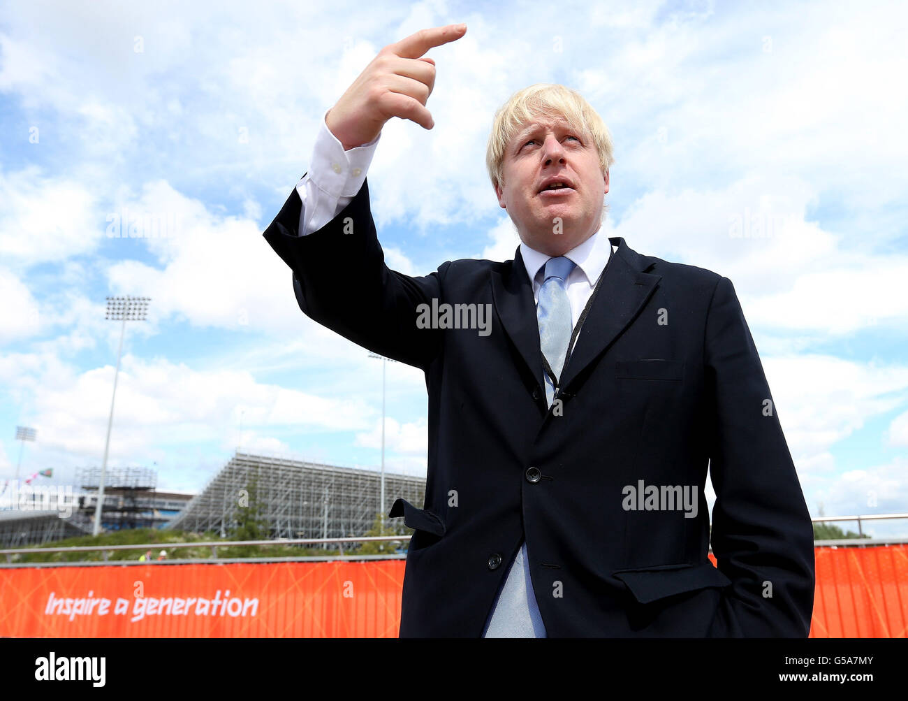 Mayor of London Boris Johnson visits the Olympic Park and Olympic ...