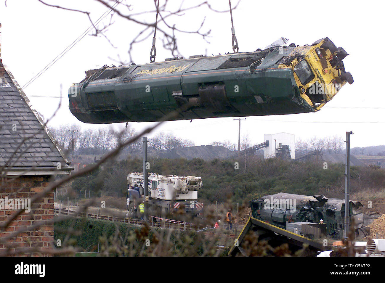 Selby rail crash freight cab Stock Photo - Alamy