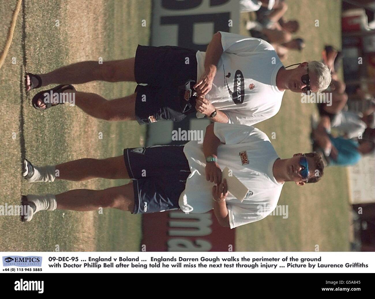 09-DEC-95, England v Boland, Englands Darren Gough walks the perimeter ...