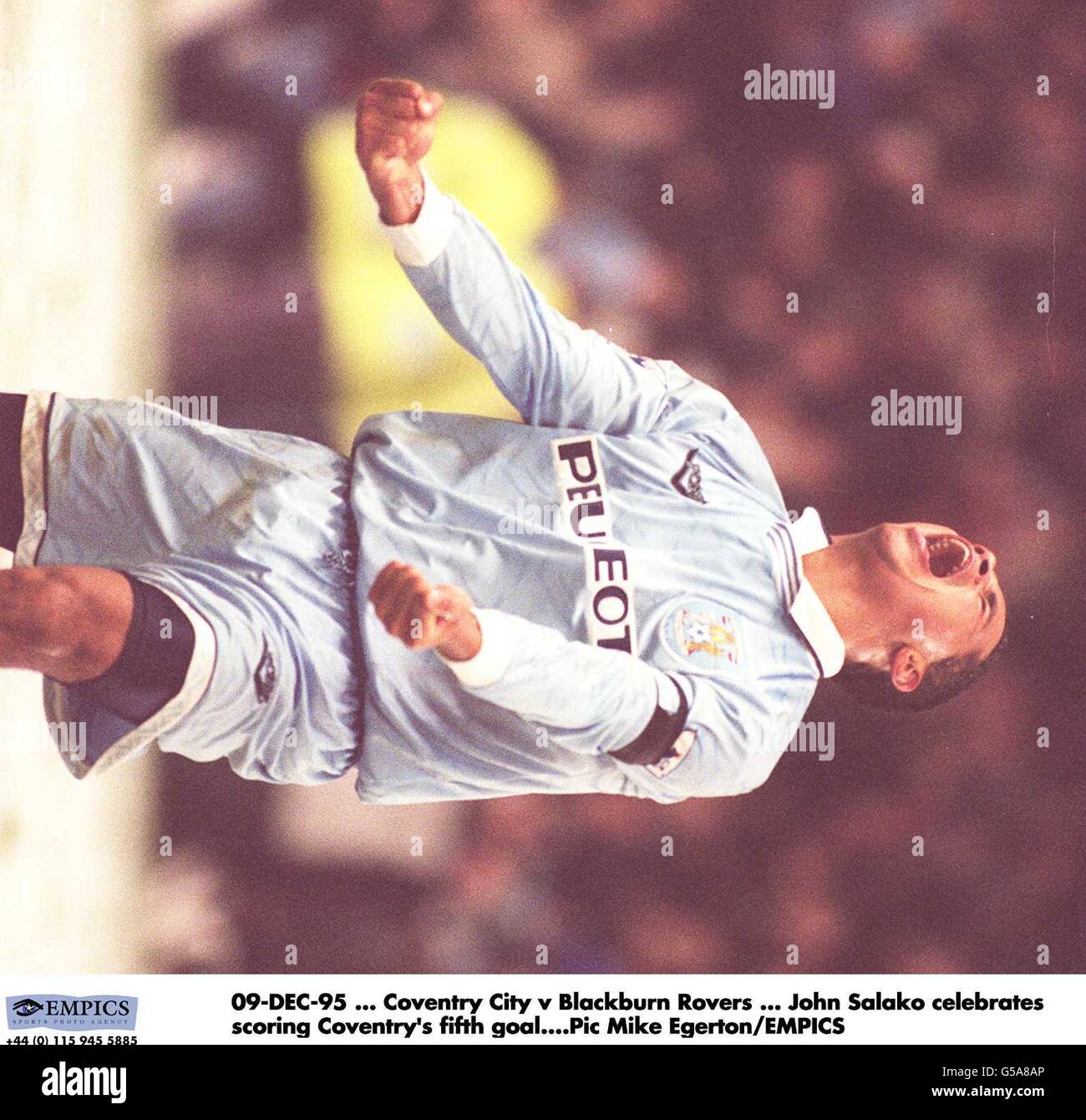 09-DEC-95. Coventry City v Blackburn Rovers. John Salako celebrates ...