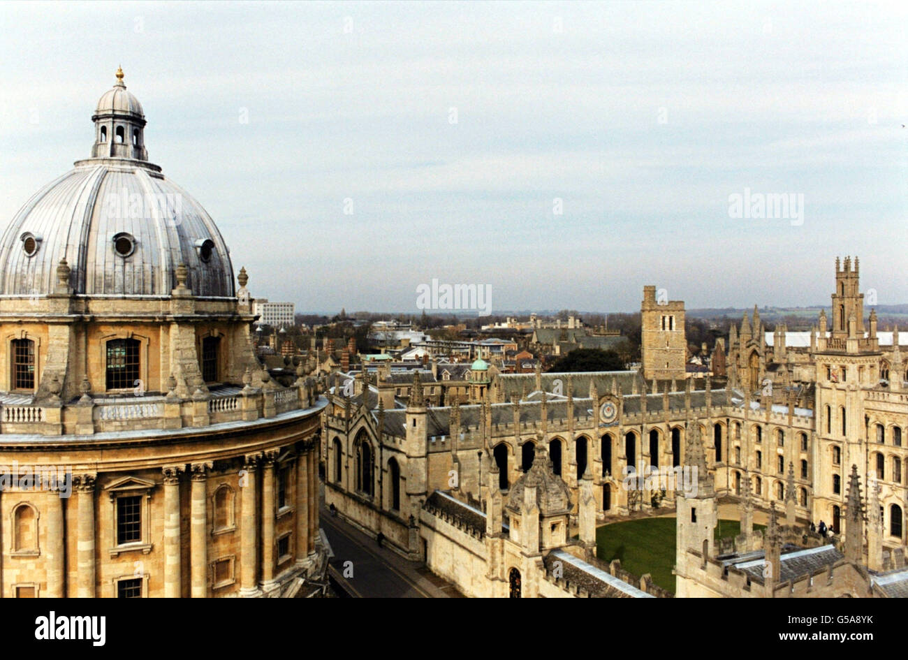 (L-R) The Radcliffe Camera, the Codrington library, Hertford College ...