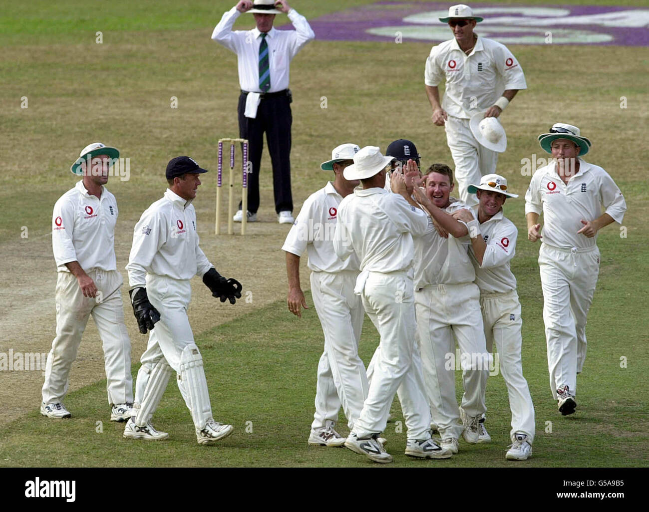 England bowler Robert Croft (third from right) celebrates the wicket of ...
