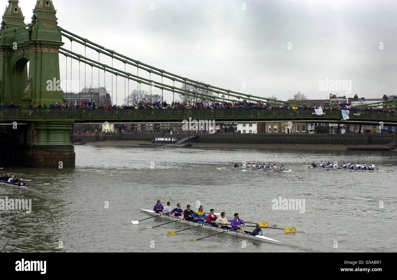 Rowers pass under Hammersmith Bridge during the Head of River Race on ...