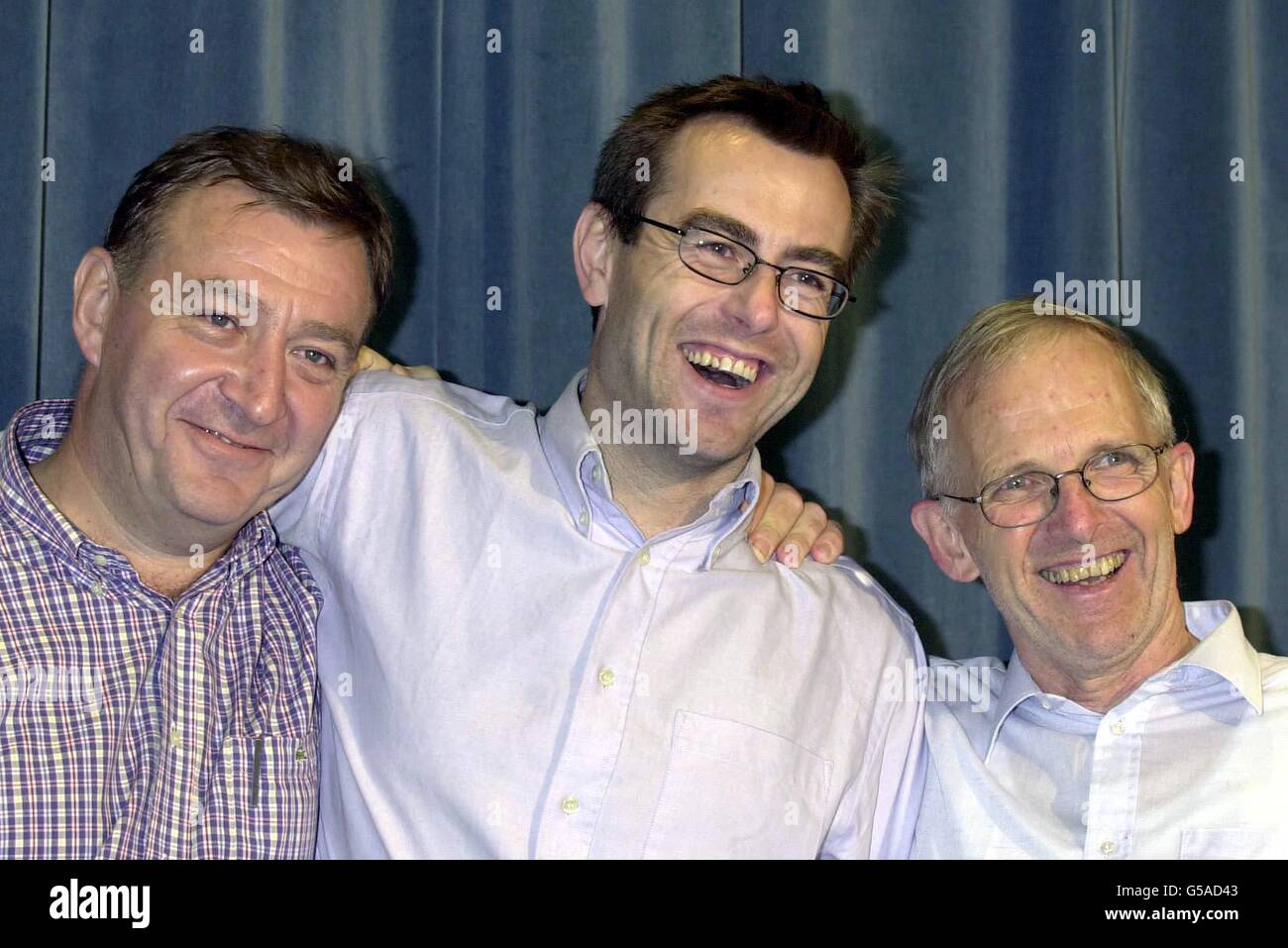 Tim Selby, (centre) the 28 year old British engineer with his fellow ...