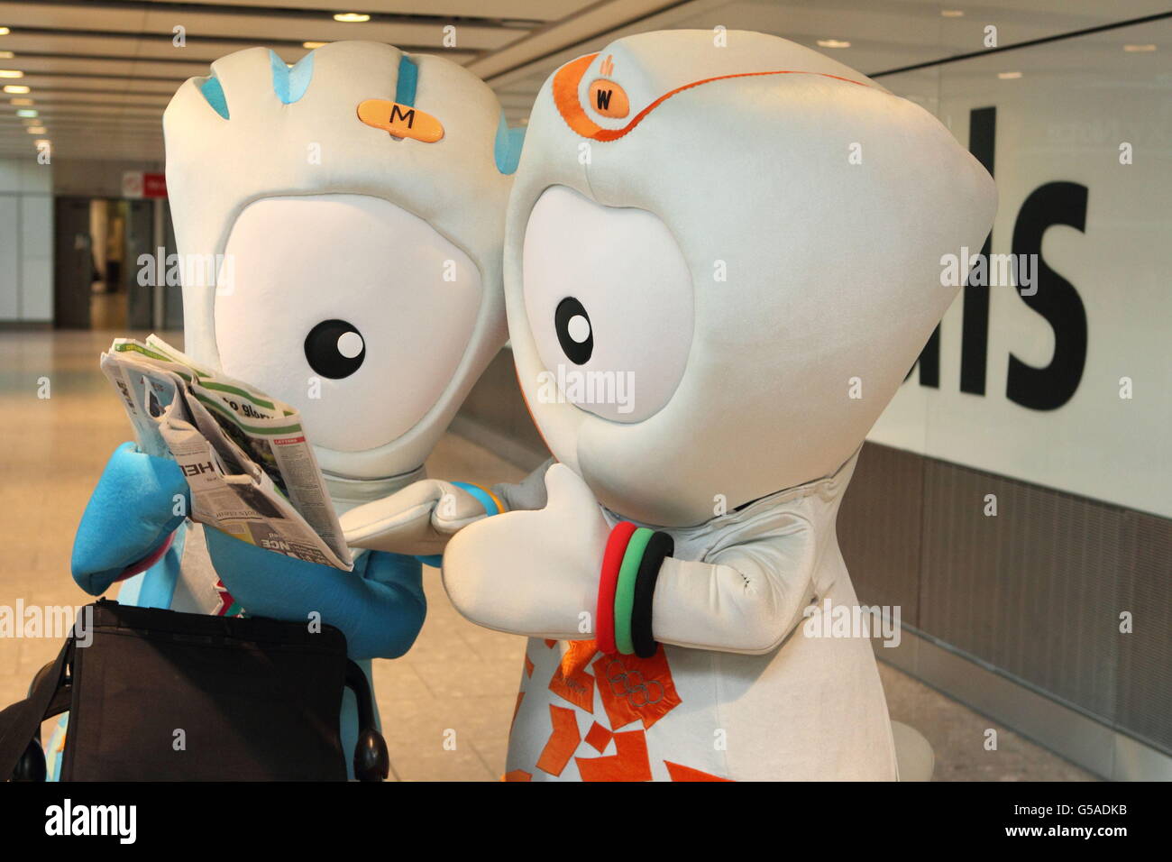 Olympics london 2012 mascots visit heathrow airport hi-res stock ...