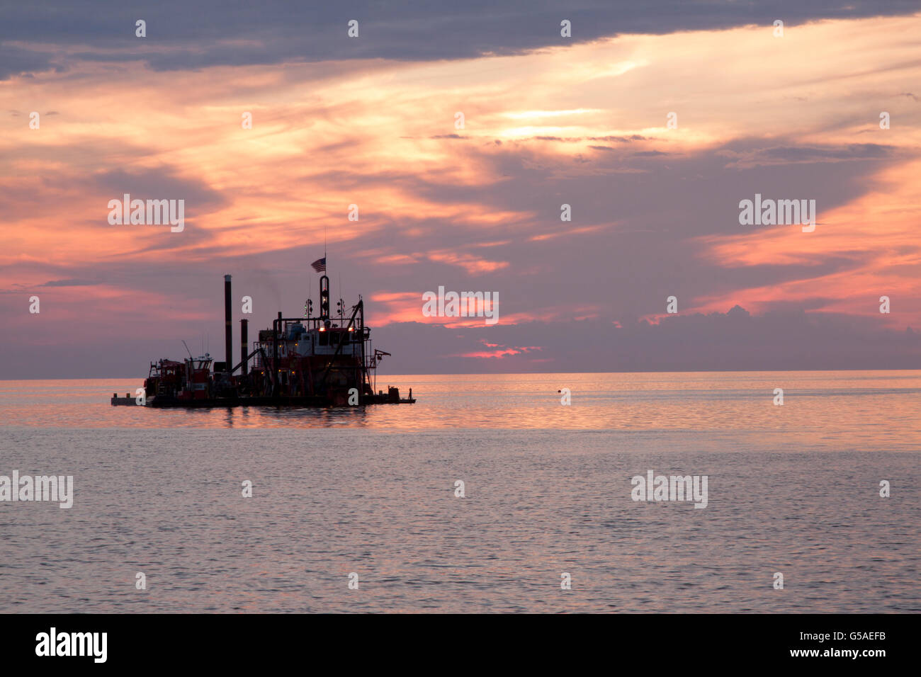 Sand Dredger in Lake Michigan at Harbor of Grand Haven, Michigan Stock ...