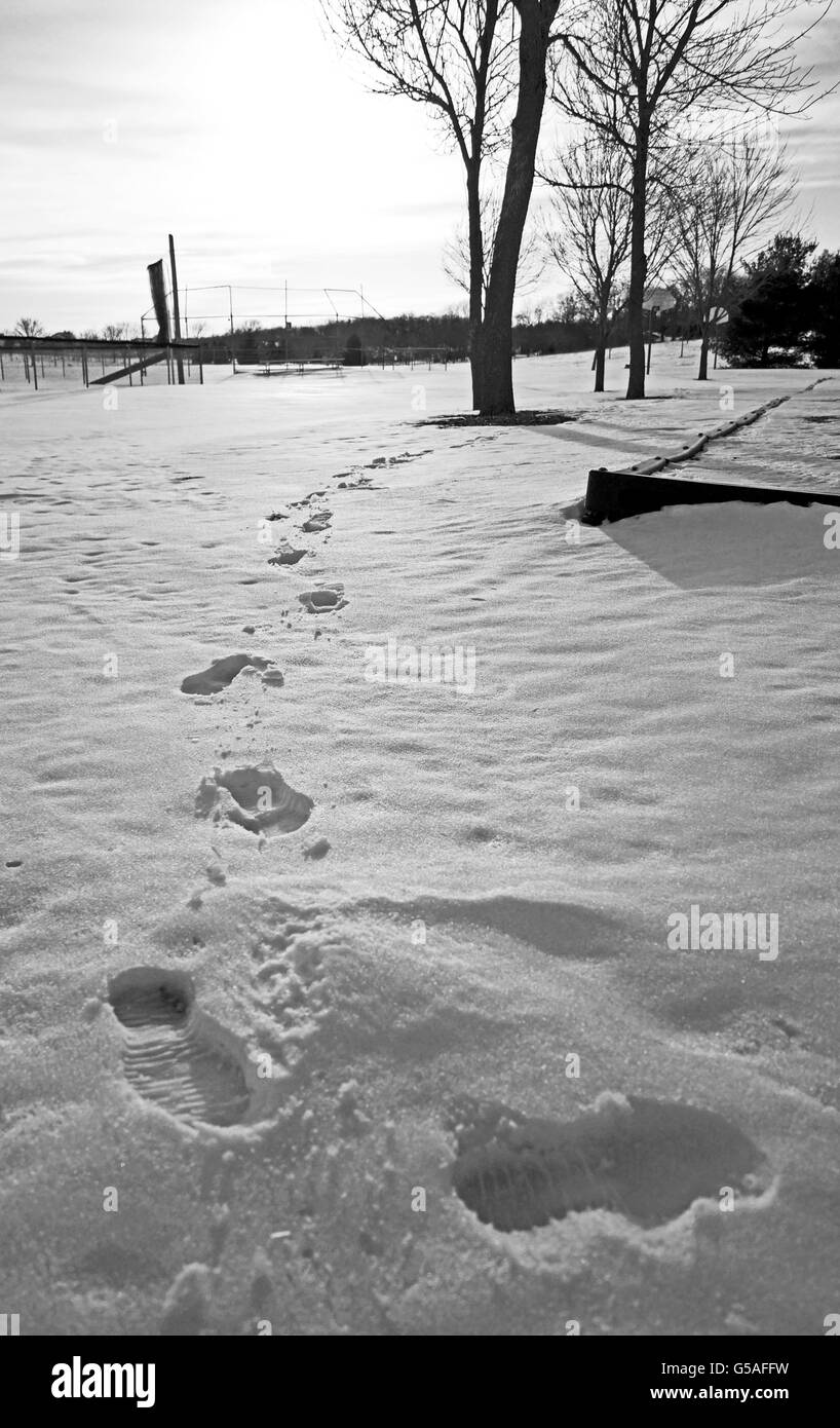 Footsteps in snow Black and White Stock Photos & Images - Alamy