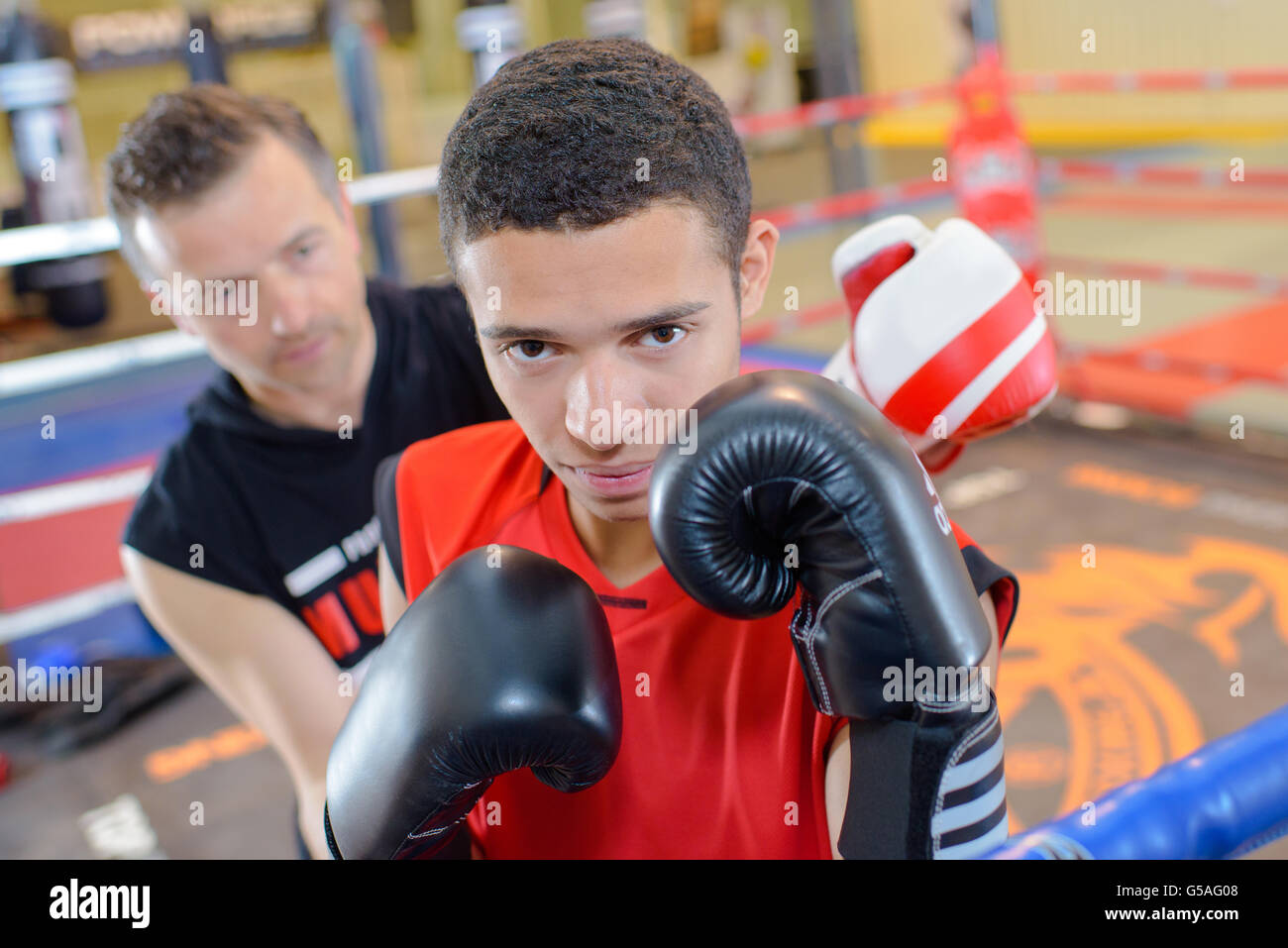 Young man in boxing ring Stock Photo - Alamy