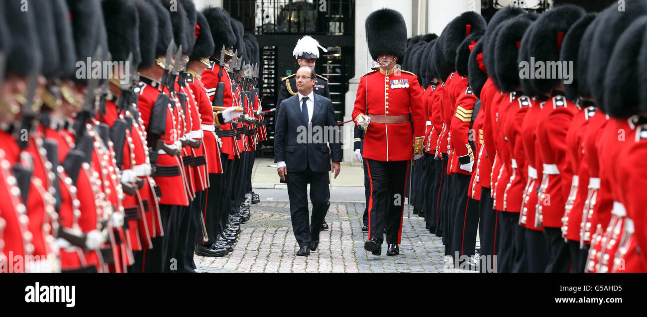 French President Francois Hollande inspects the guard of honour by the ...