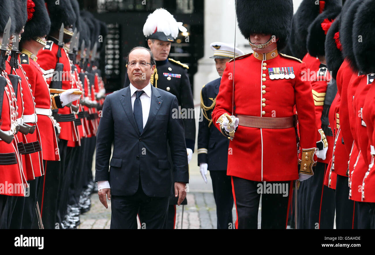 French President Francois Hollande inspects the guard of honour by the ...