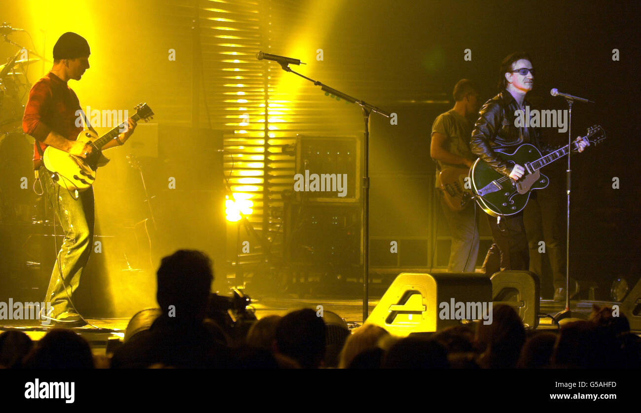 Irish rock band u2 perform during the brit awards 2001 hi-res stock ...
