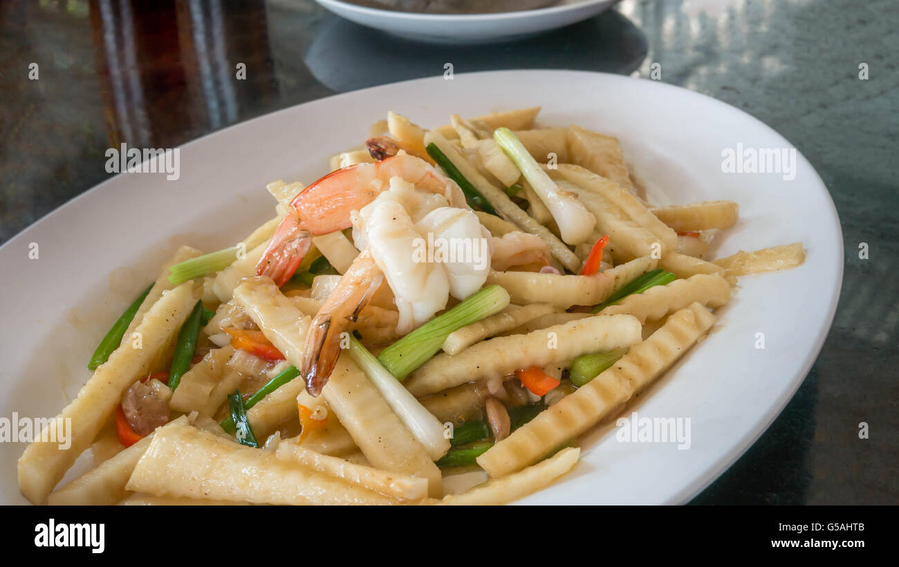 Stir fried bamboo shoots and vegetables with shrimp Stock Photo - Alamy