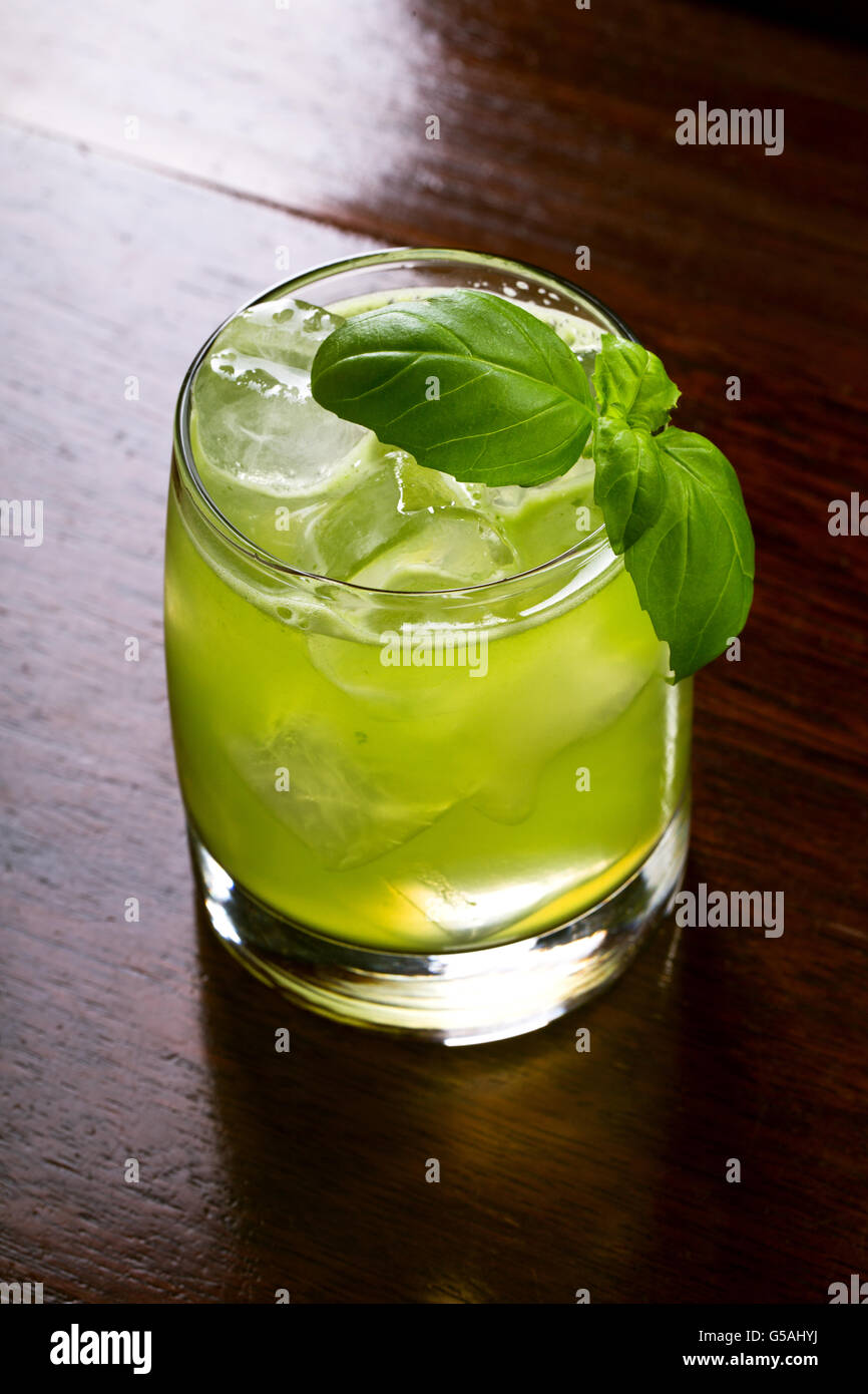 Gin Basil Smash cocktail with fresh basil Stock Photo - Alamy