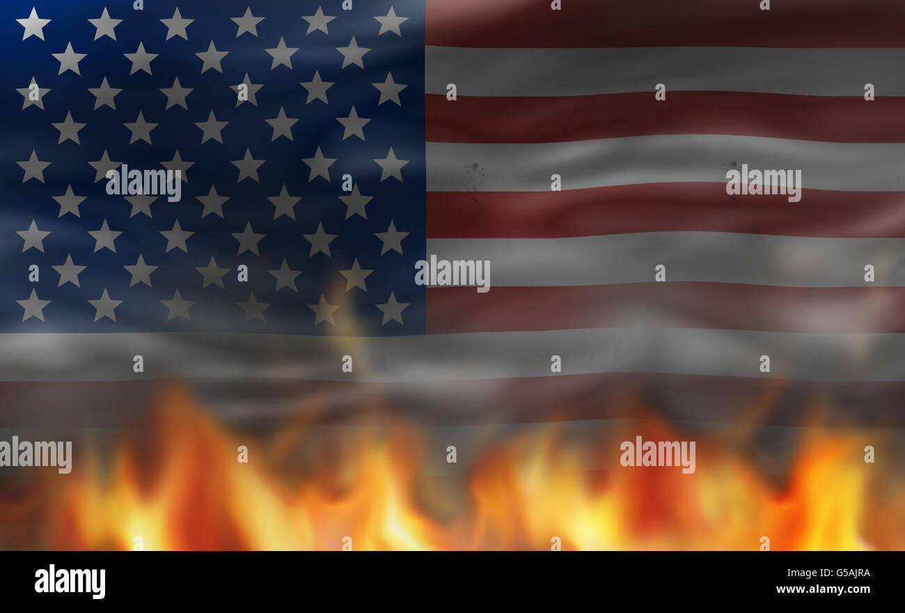 united states of america flag with fire and flames Stock Photo - Alamy