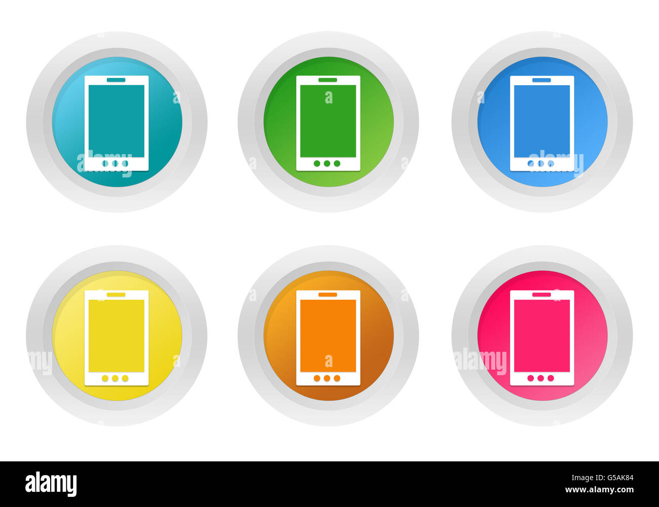 Set of rounded colorful buttons with phone symbol in blue, green ...