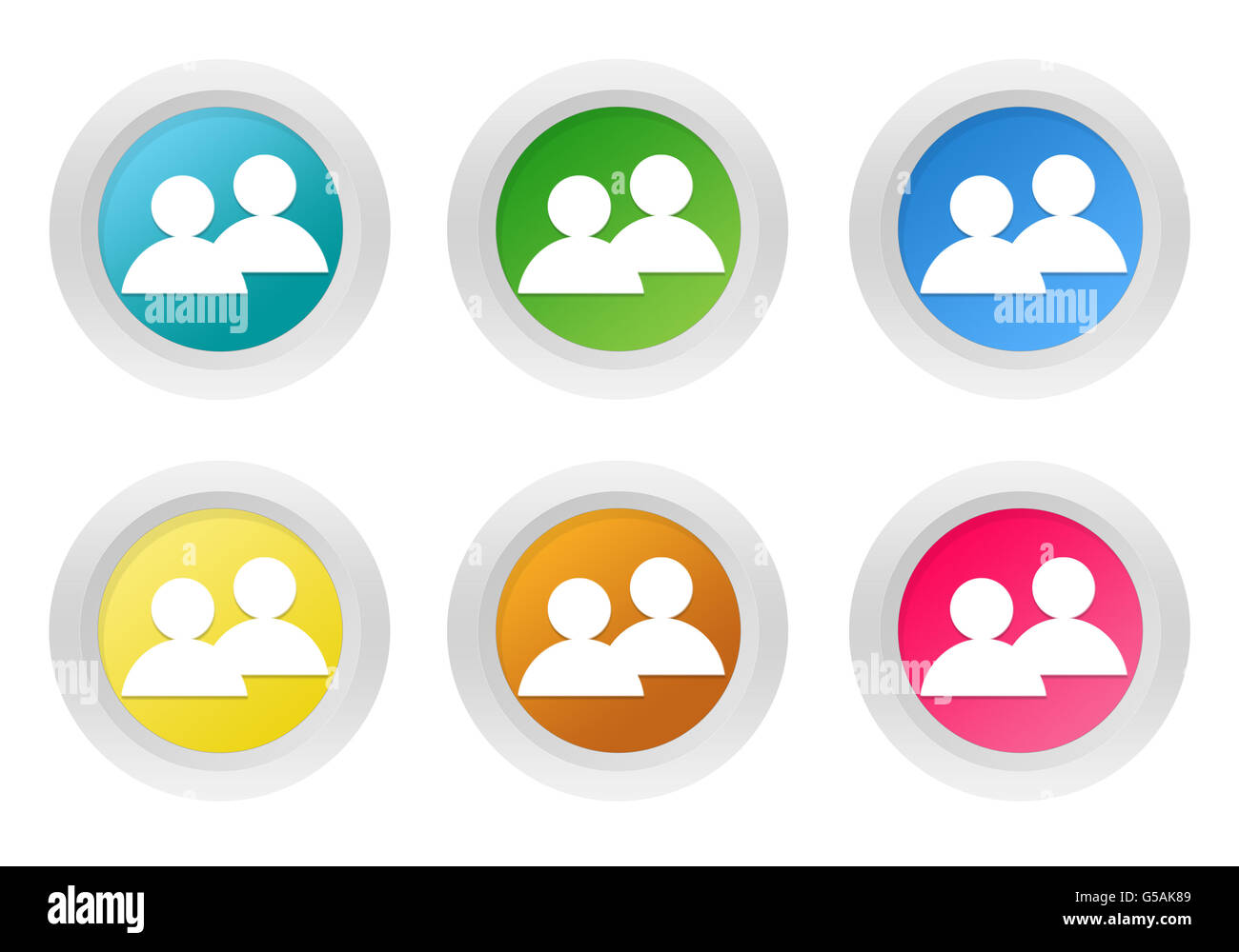 Set of rounded icons with people symbol in blue, green, yellow, orange ...