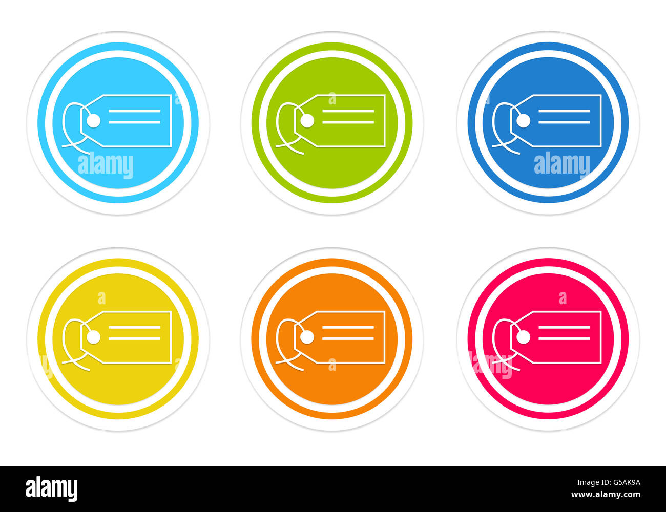 Set of colorful rounded icons with label symbol in blue, green, yellow ...