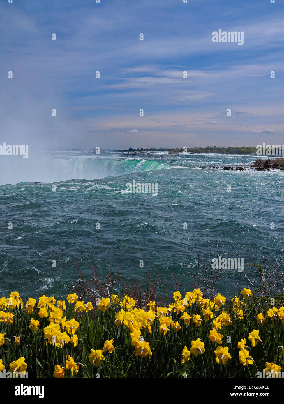 cascading water over Niagara horse shoe falls Canada with Spring ...