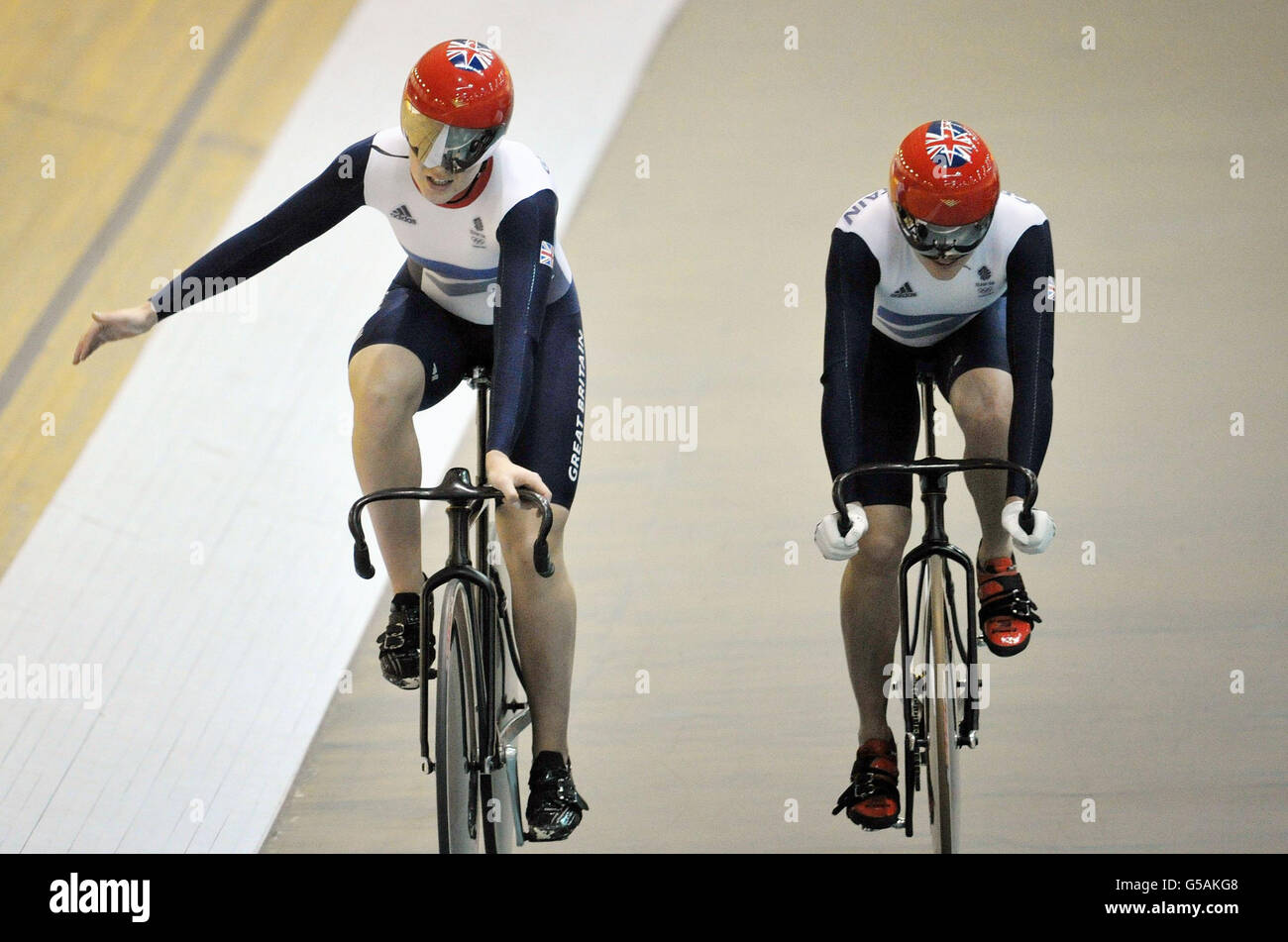 Great Britain's Jess Varnish (left) and Victoria Pendleton during the ...