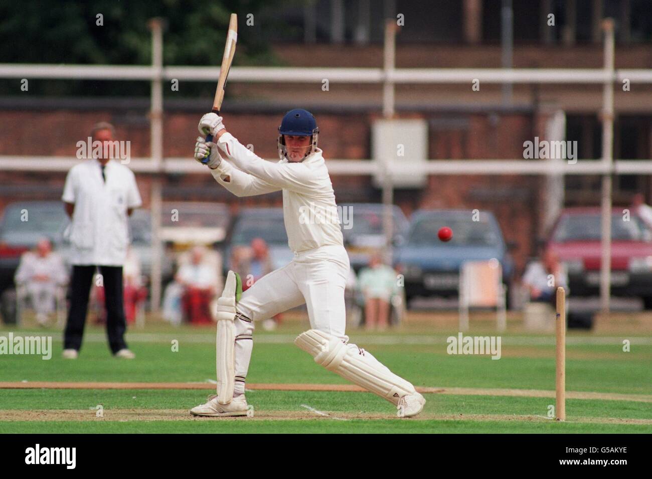 NOTTINGHAMSHIRE BATSMAN CHRIS BROAD SCORING A CENTURY AGAINST MIDDLESEX ...