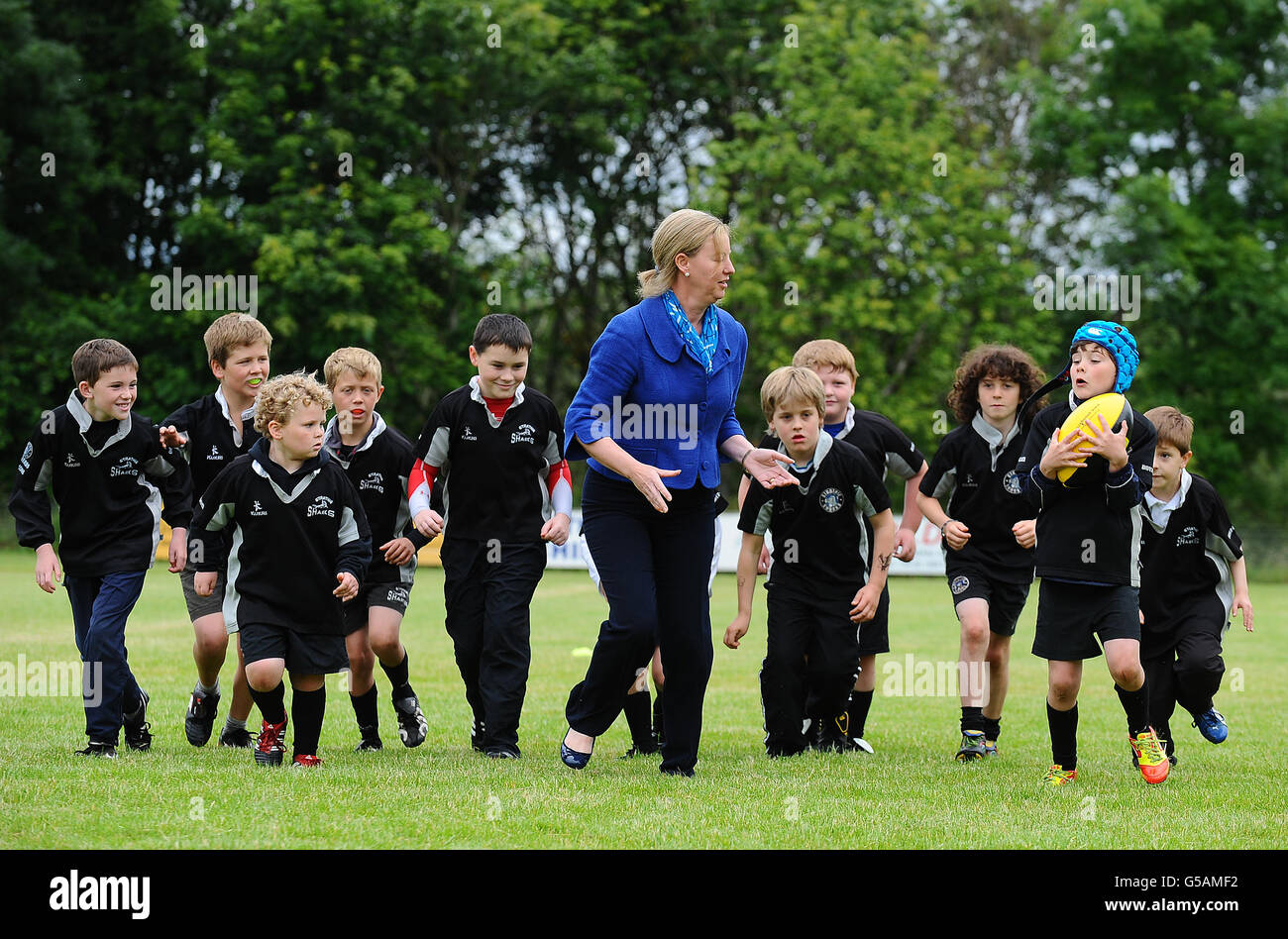 Shona Robison MSP during a photocall at the Strathmore Rugby Club ...