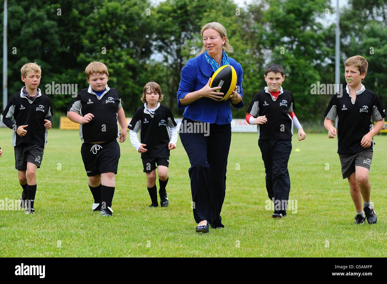 Shona Robison MSP during a photocall at the Strathmore Rugby Club ...