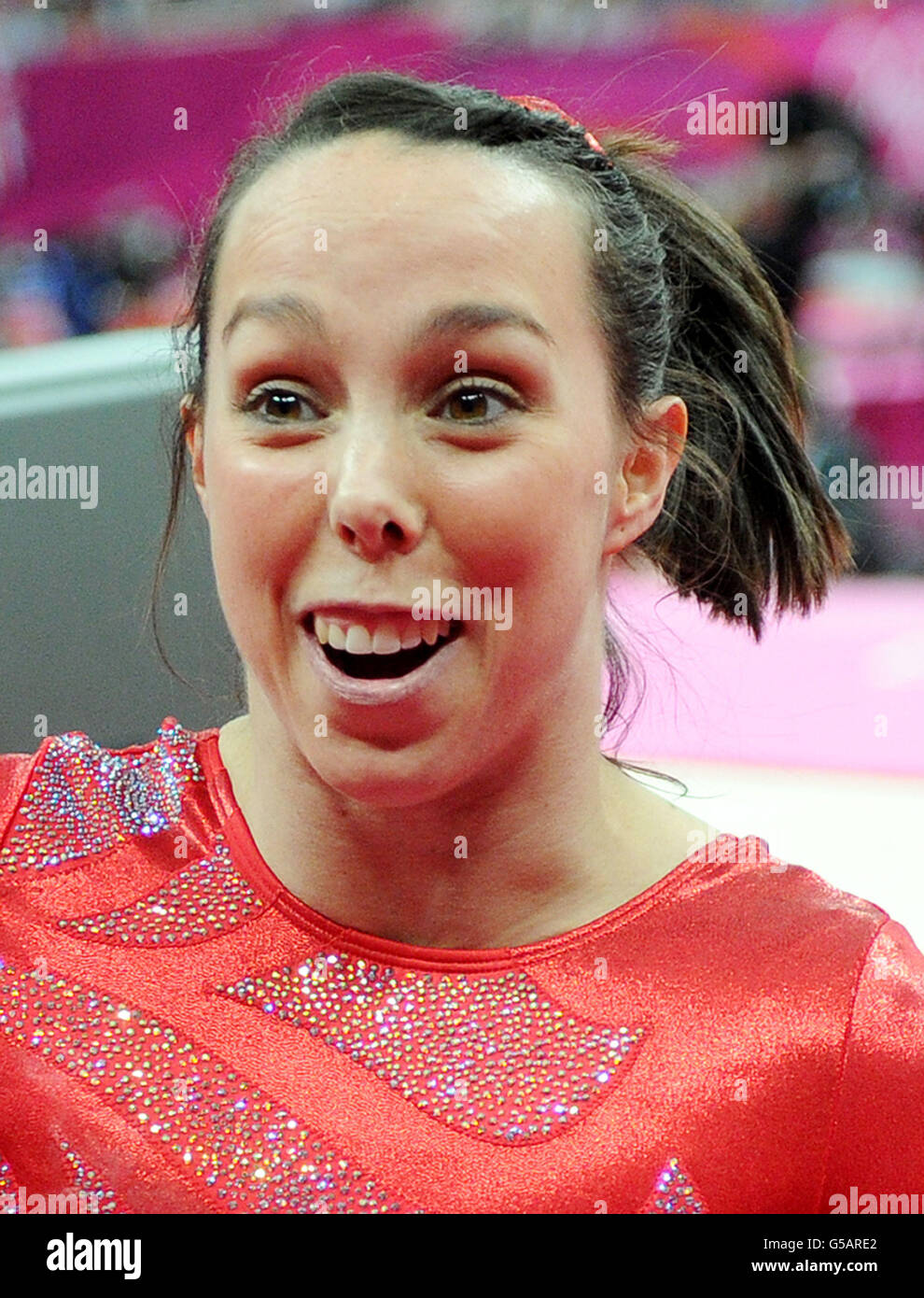 Great Britain's Beth Tweddle reacts following her routine on the uneven ...