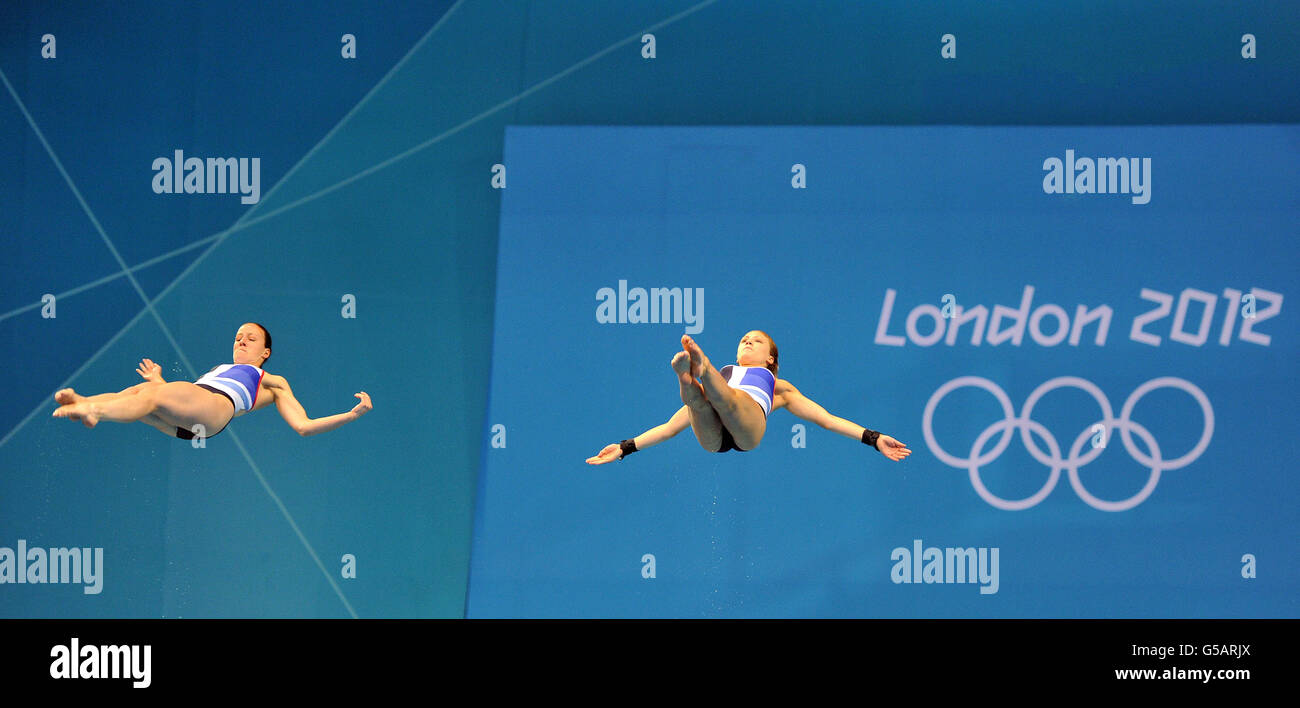 Great Britian's Rebecca Gallantree (left) and Alicia Blagg compete in ...