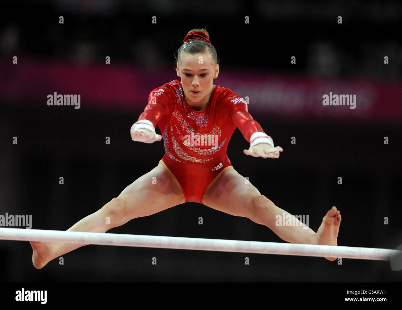 Great Britain's Rebecca Tunney competes on the uneven bars during the ...