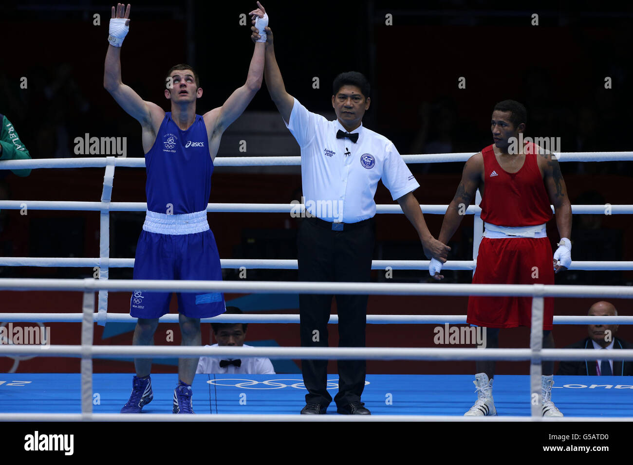 Ireland boxer Adam Nolan celebrates his win over Ecuador boxer Carlos ...
