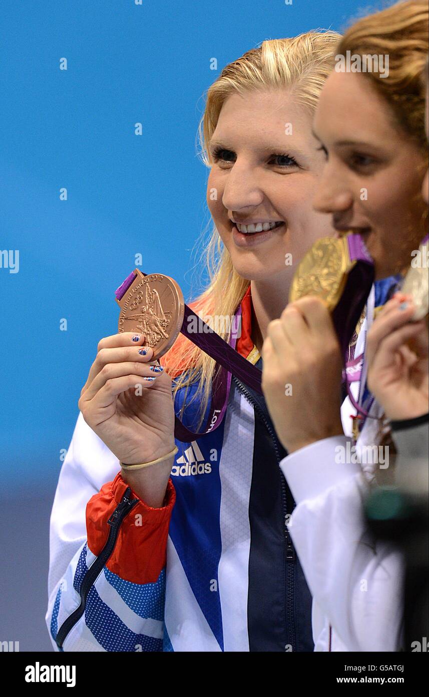 Great Britains Rebecca Adlington Left Celebrates With Her Bronze