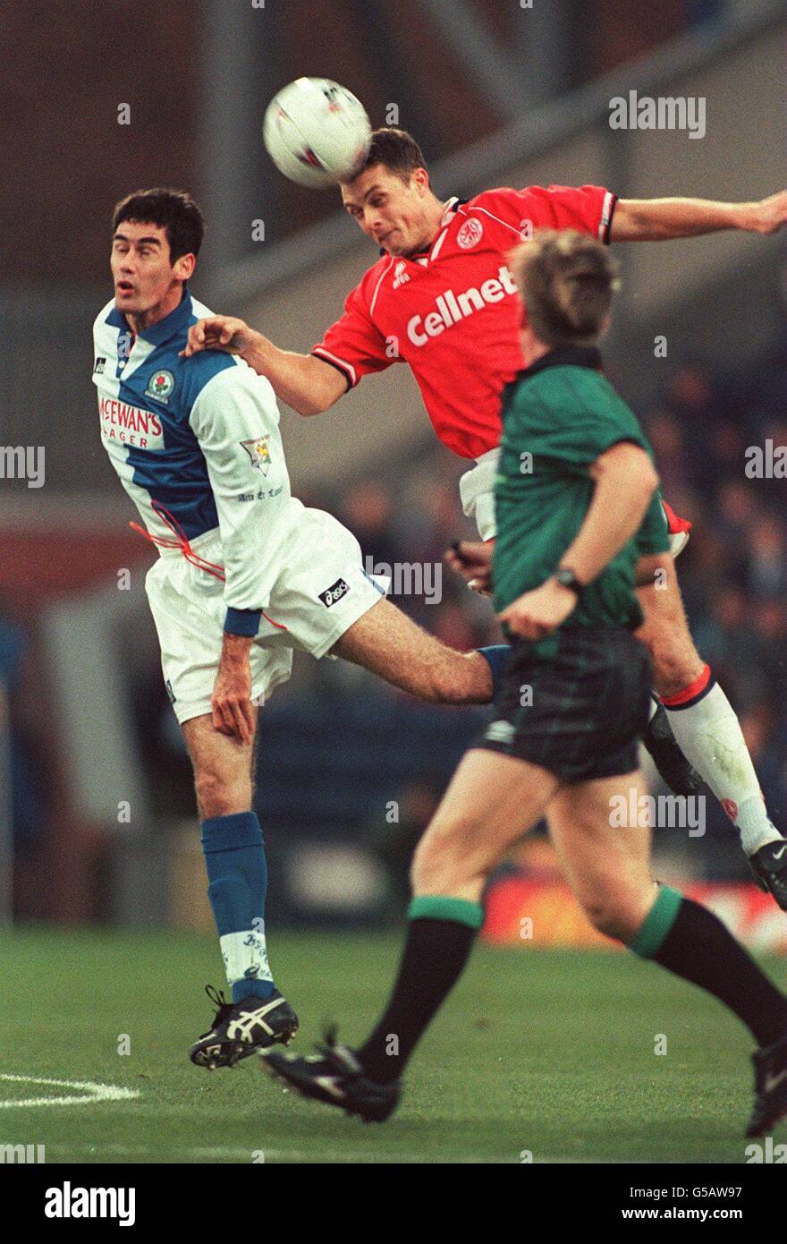 Mike Newell, Blackburn Rovers - Derek Whyte, Middlesbrough Stock Photo ...