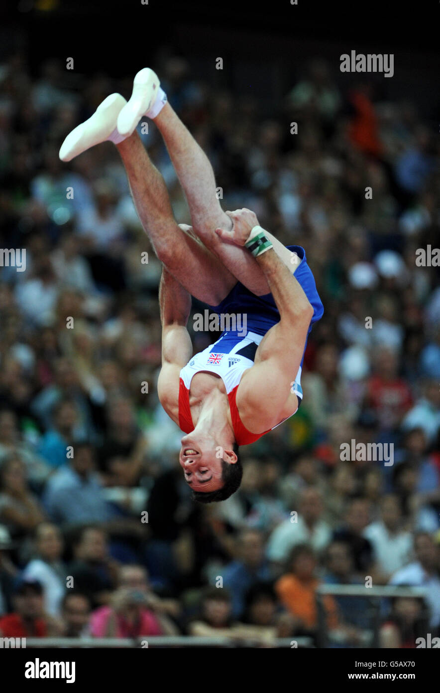 Great Britain's Kristian Thomas competes on the vault during the ...