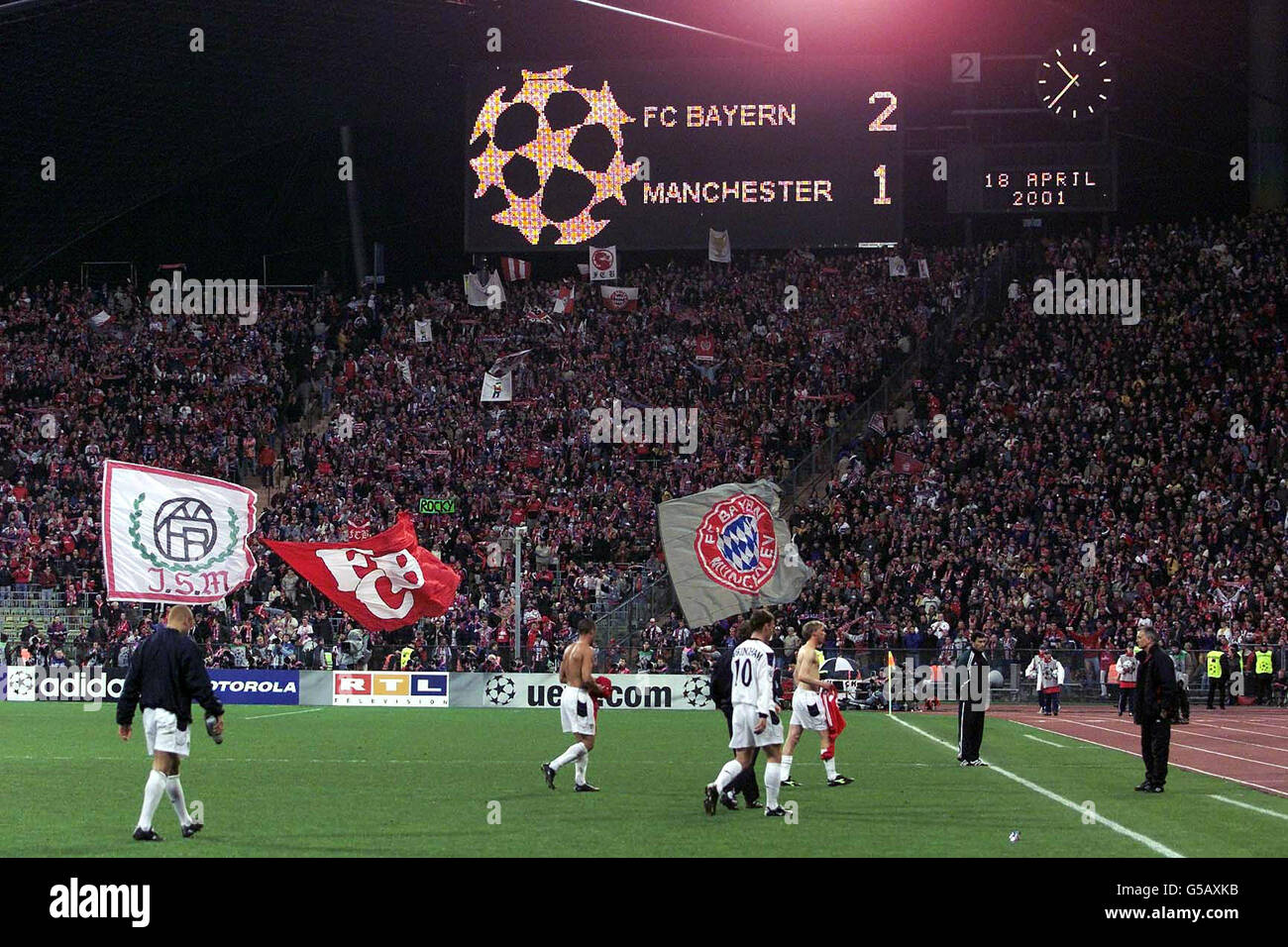 Football electronic scoreboard result crowds flag clock time defeat hi ...