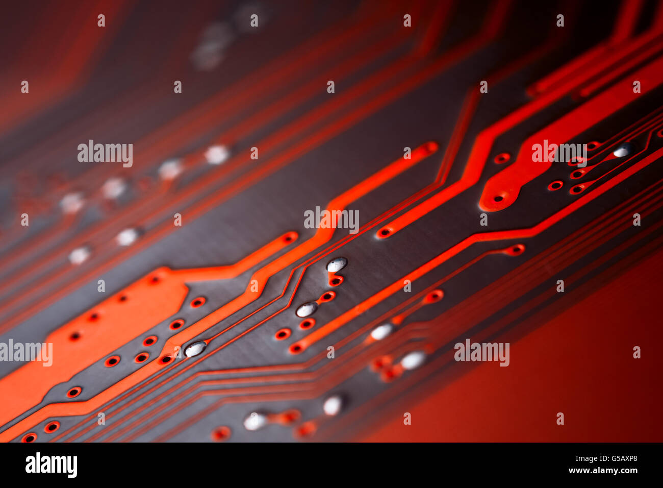 Bokeh electronic circuit close up computer in red colors Stock Photo ...