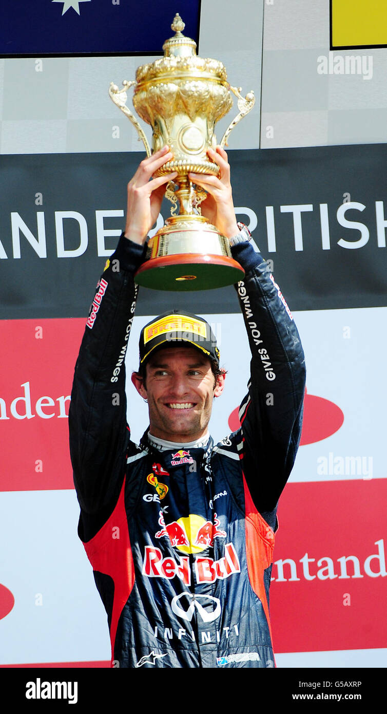 Red Bull Racing's Mark Webber celebrates winning the British Grand Prix ...