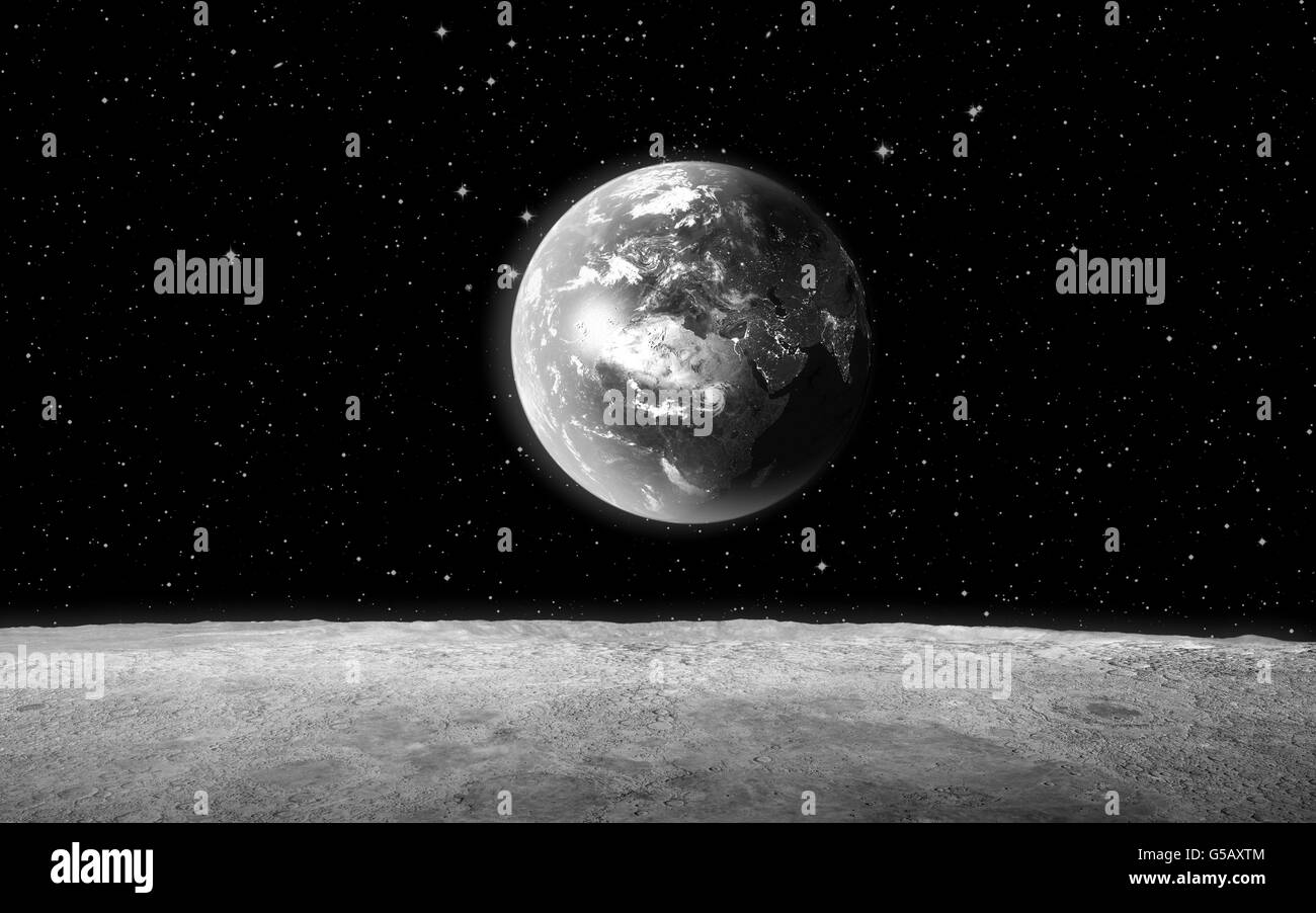 Earth and surface of the Moon Stock Photo - Alamy