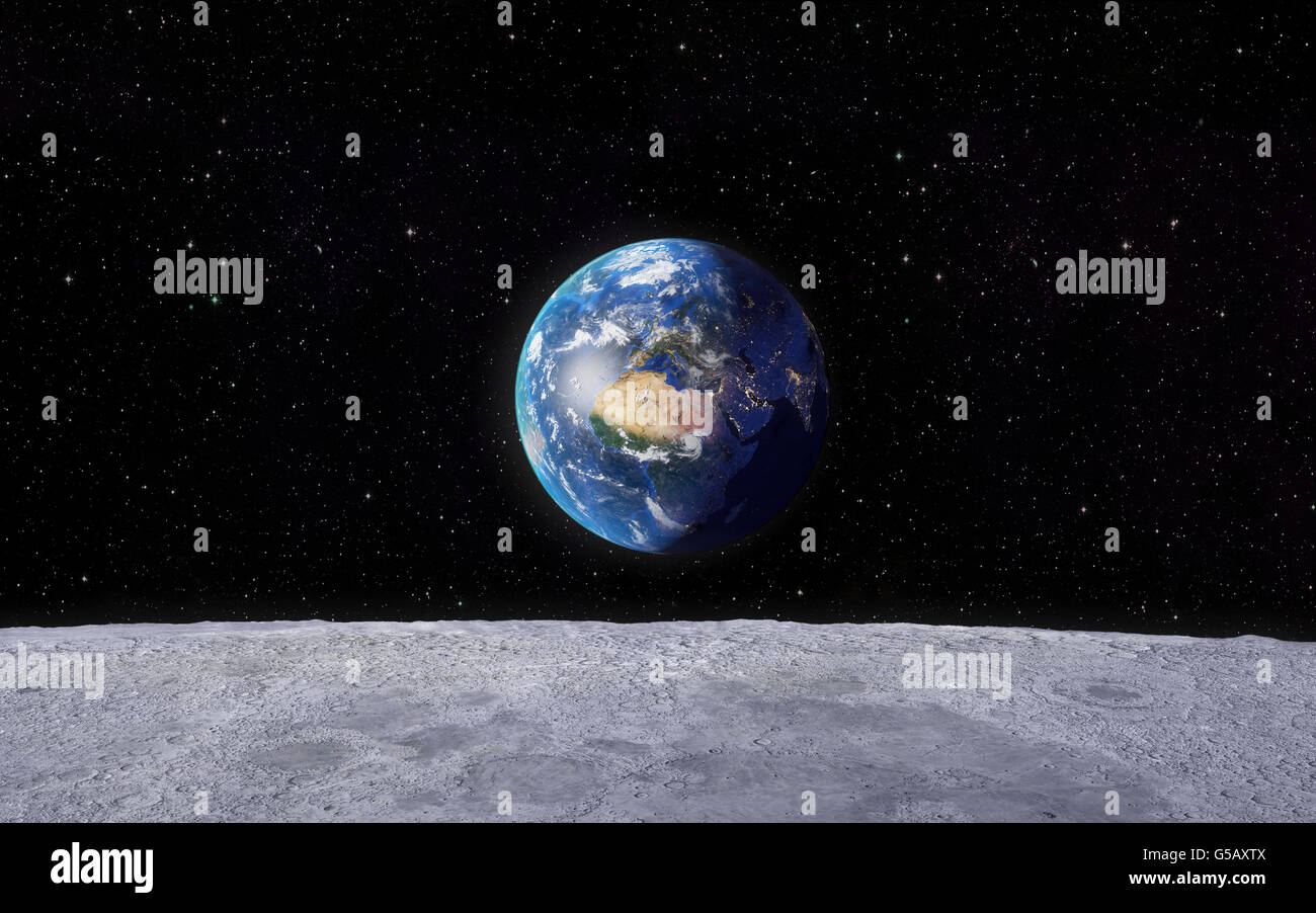 Earth and surface of the Moon Stock Photo - Alamy