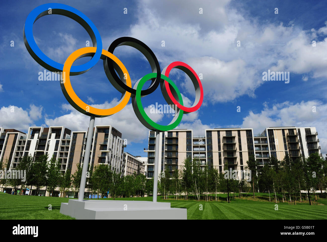 A general view of The Olympic Rings which stand in the middle of the ...