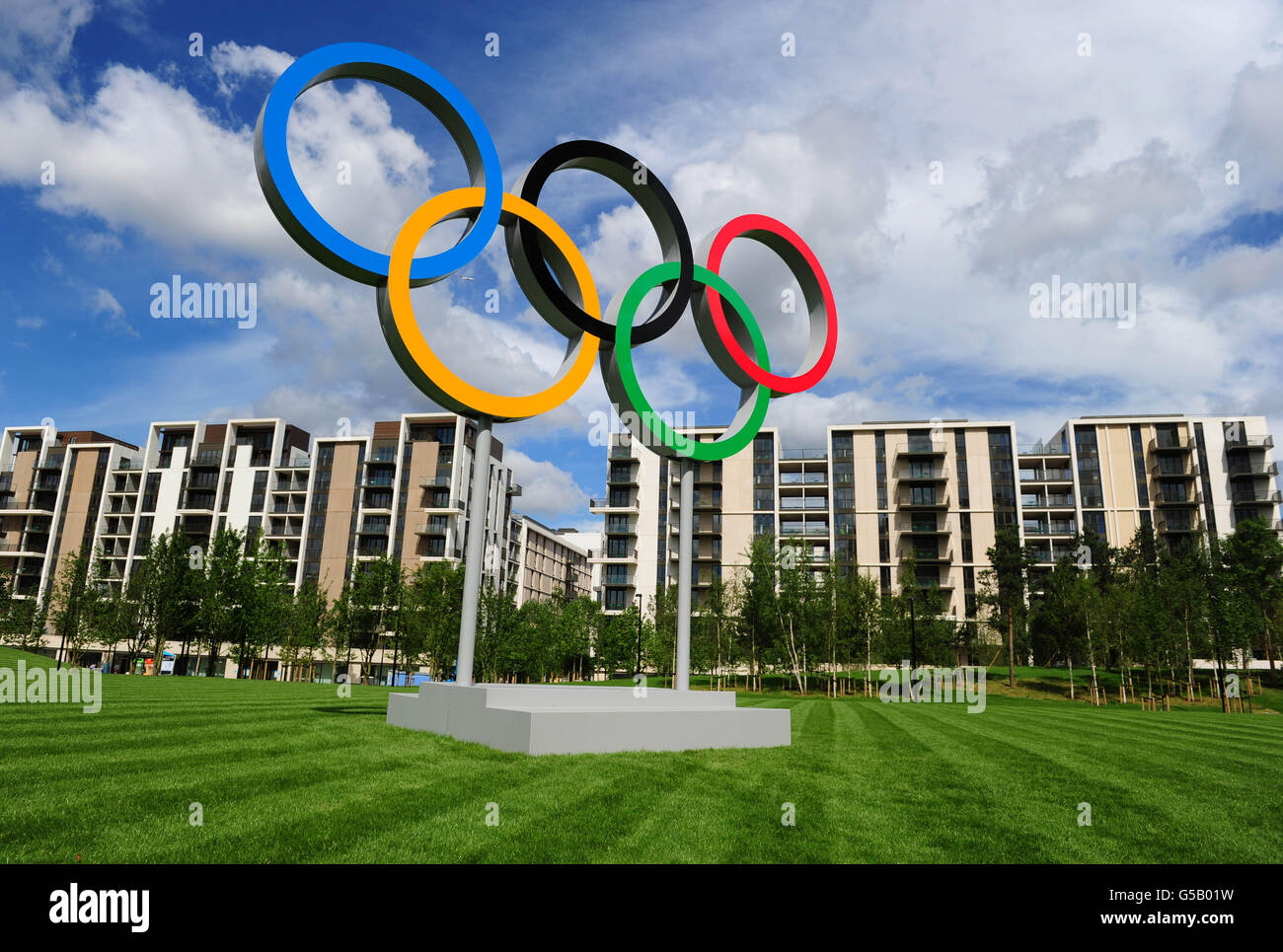 A general view of The Olympic Rings which stand in the middle of the ...