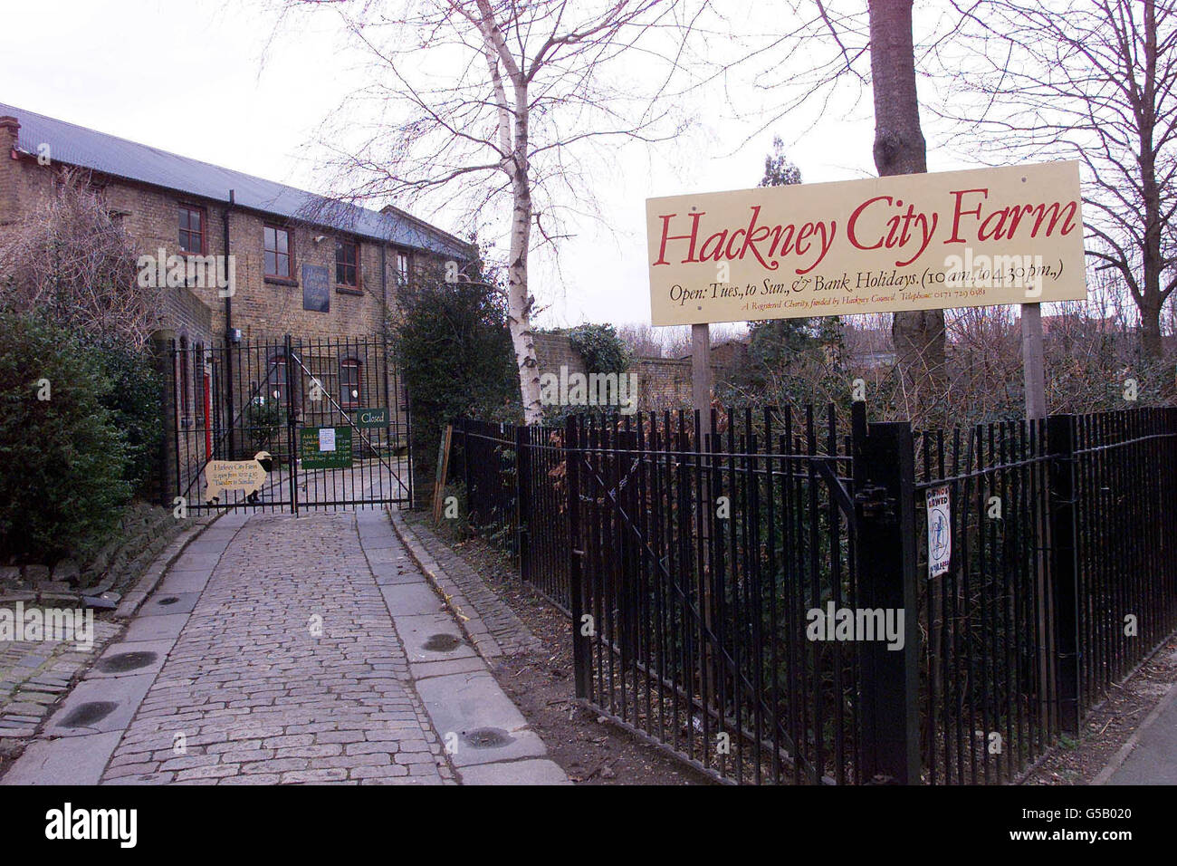 The sign at the entrance to Hackney City Farm, in London's East End ...