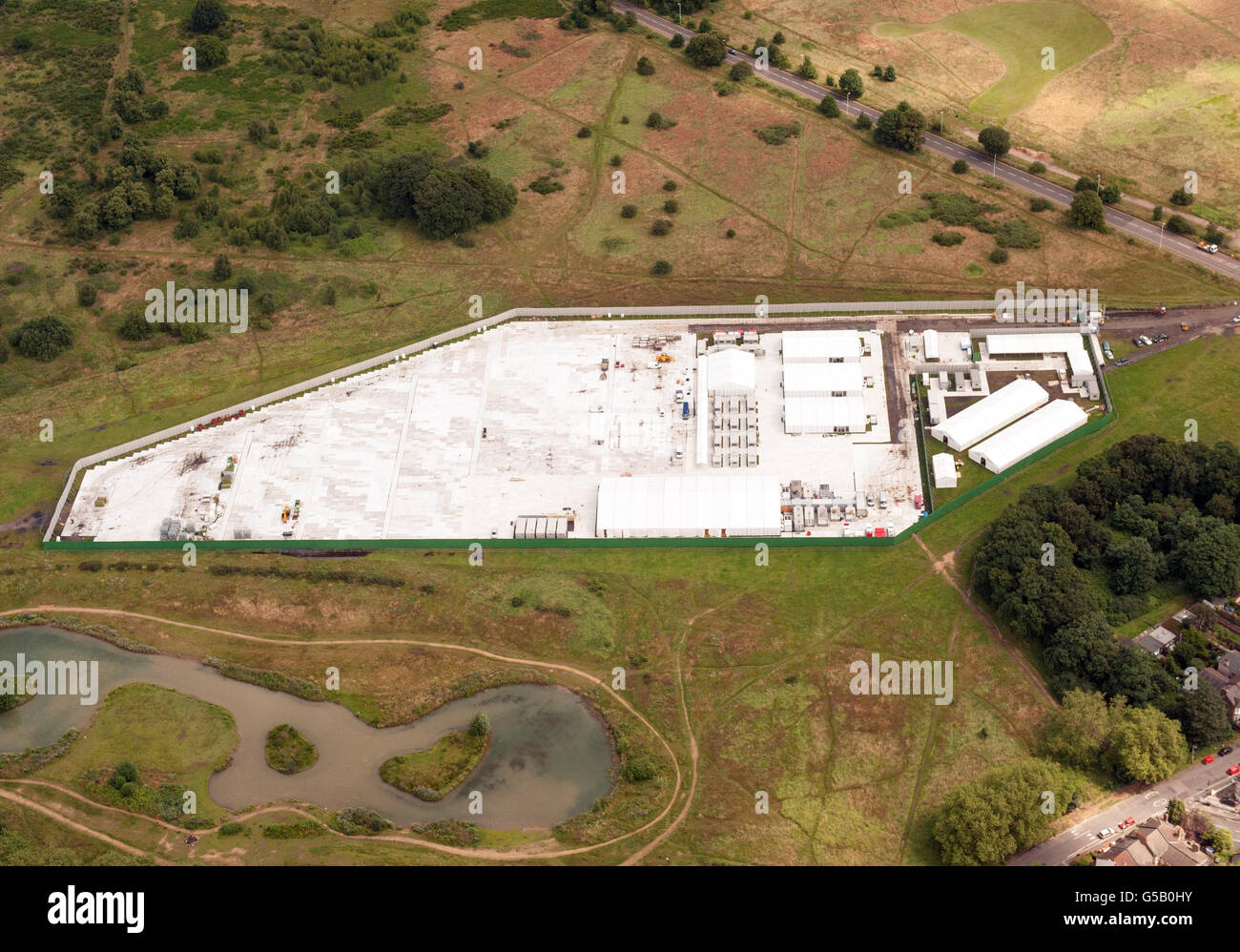 Aerial view of a temporary airfield on Wanstead Flats, London, which ...