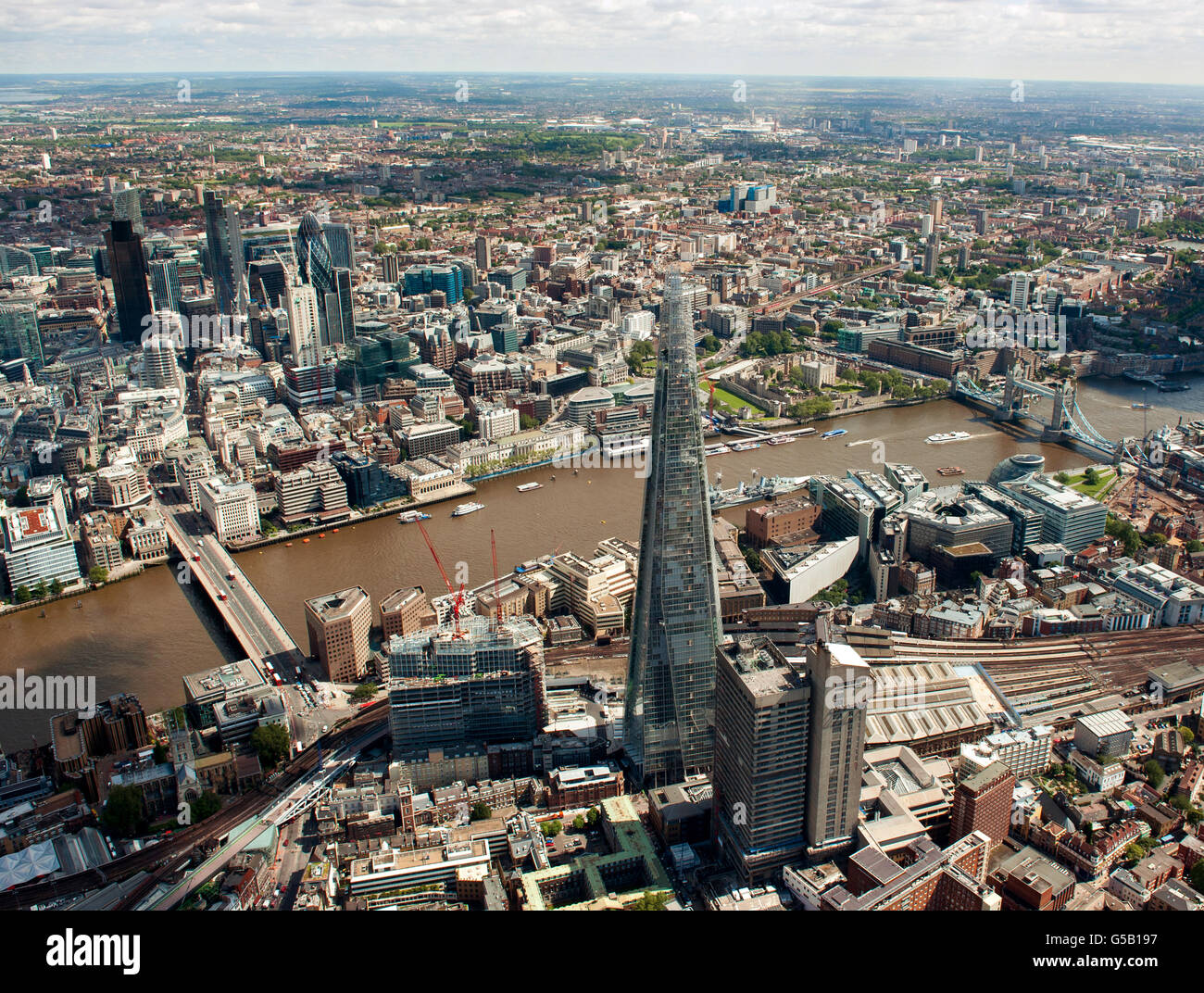 Aerial view of central London, showing the Shard (foreground), and the ...
