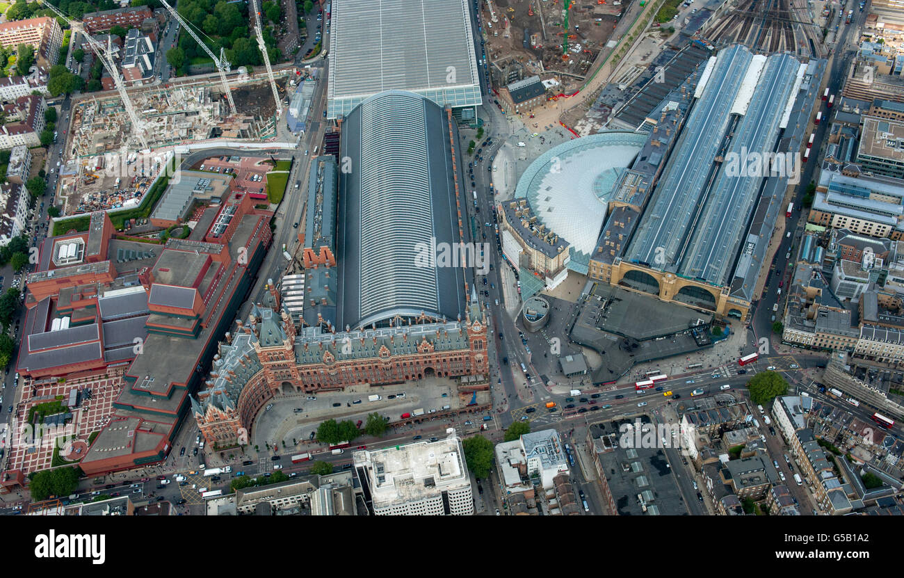 Aerial view showing the British Library (left), Saint Pancras Station ...
