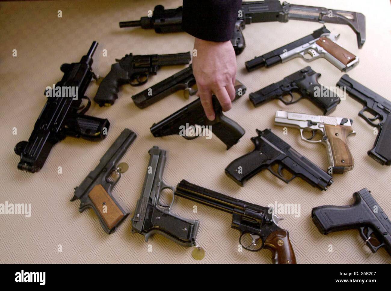 Guns on display on show at the House of Commons in London in an ...