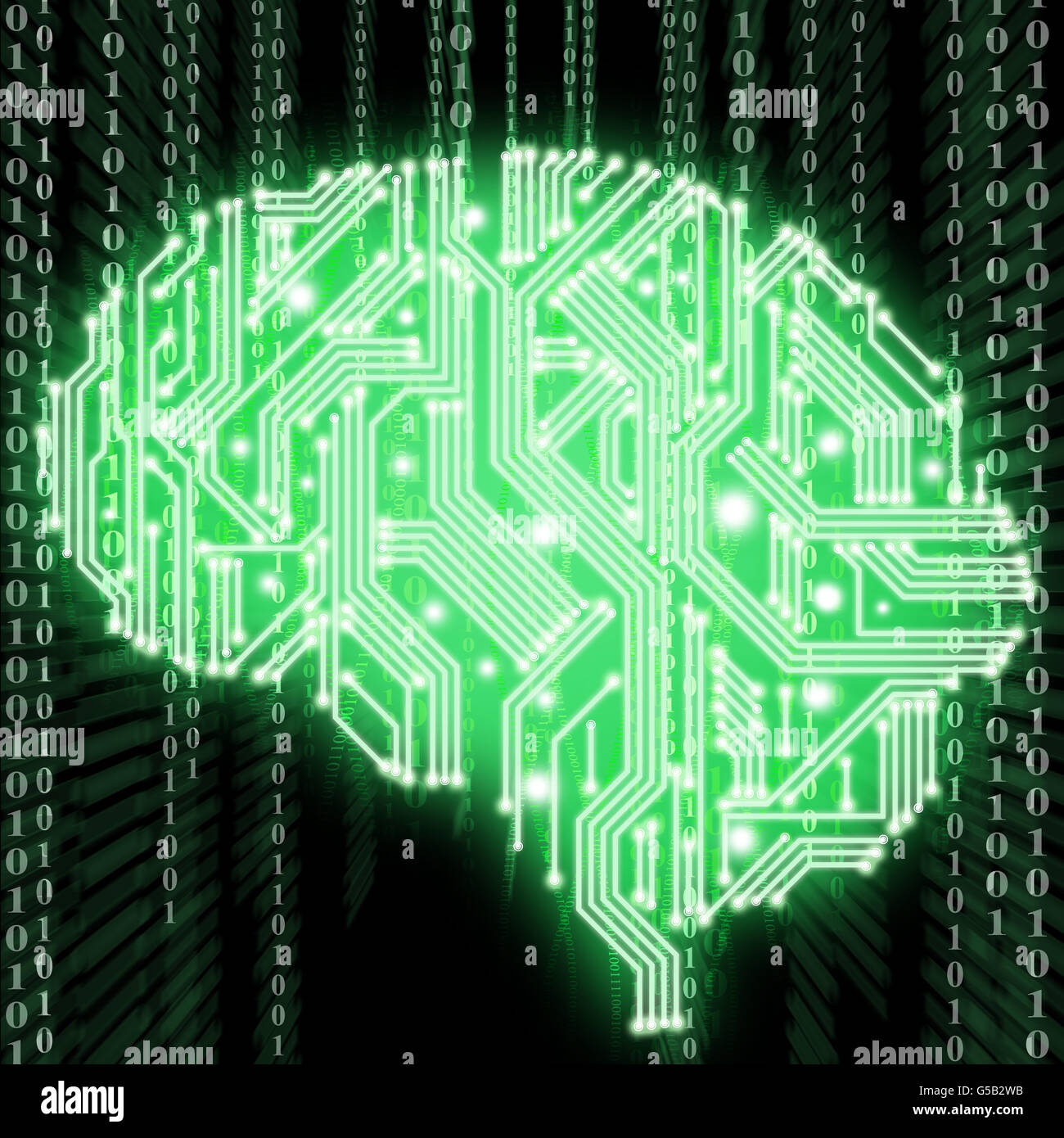 Illustration of human brain shaped circuit board isolated on black ...