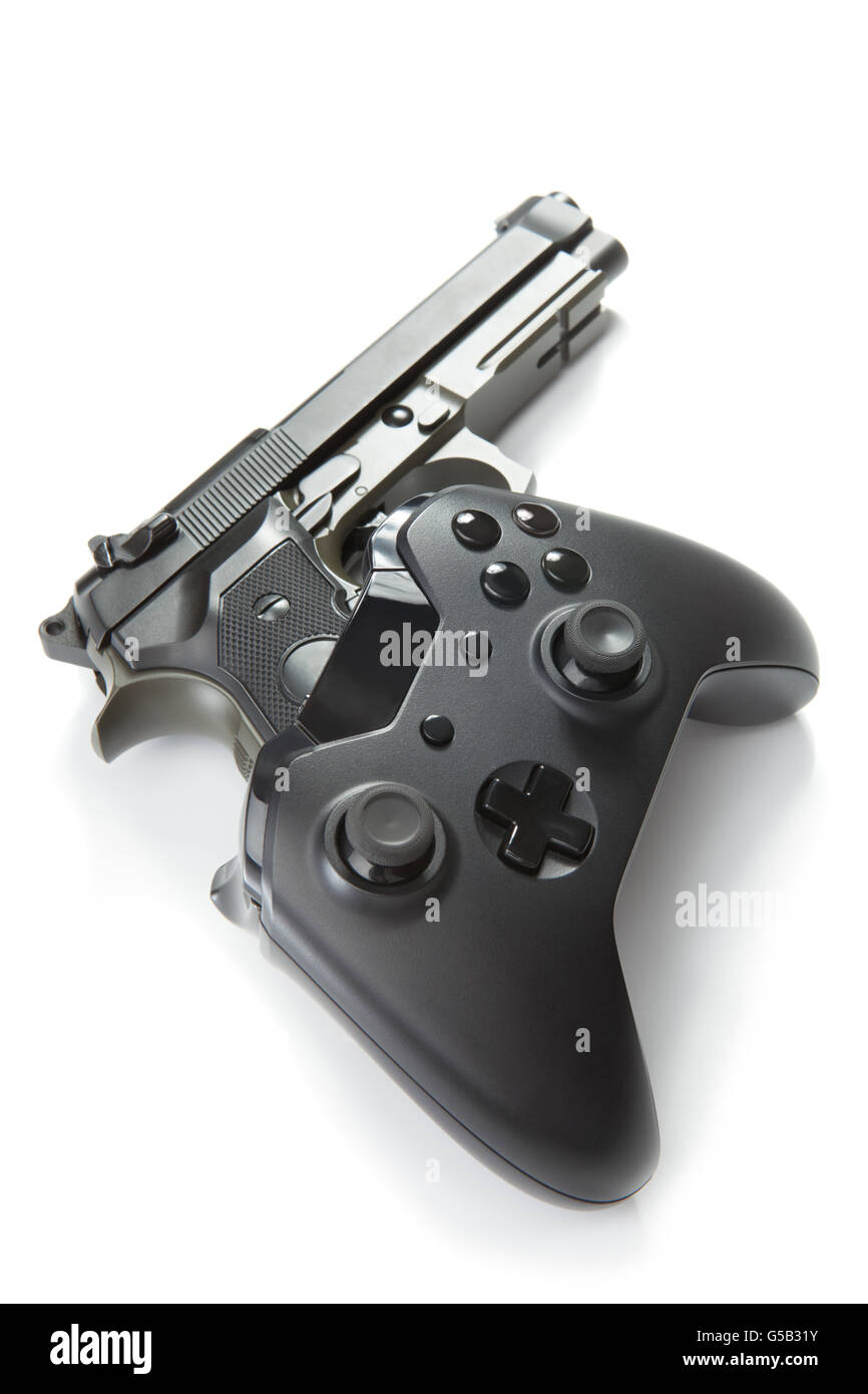 Virtual and real life concept - video game controller with metal ...