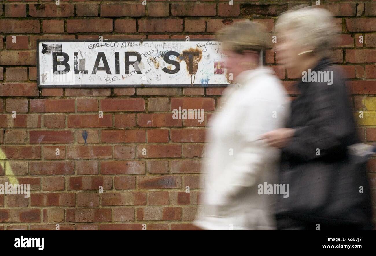 Blair Street, Tower Hamlets, in East London. Signs are that May 2001 ...